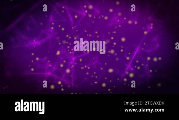 Animation of network of connections and glowing spots over purple ...