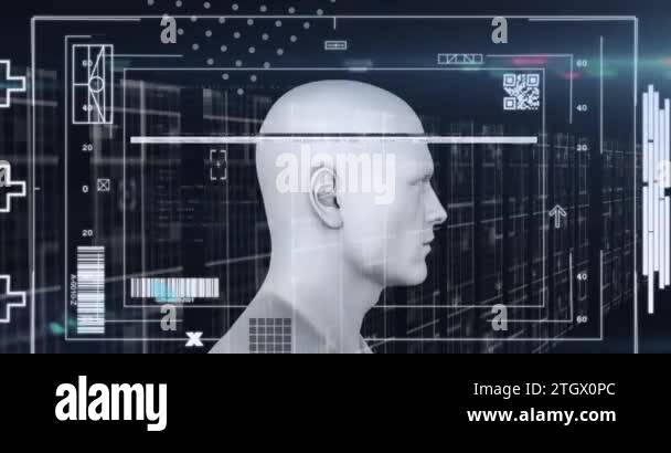 Animation of human anatomy scanning with bar code over illuminated bars ...