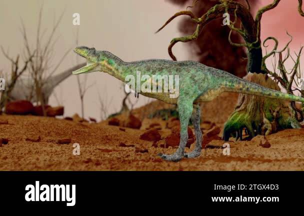 Dinosaur. Prehistoric snow landscape, ice valley with Dinosaurs. Arctic ...