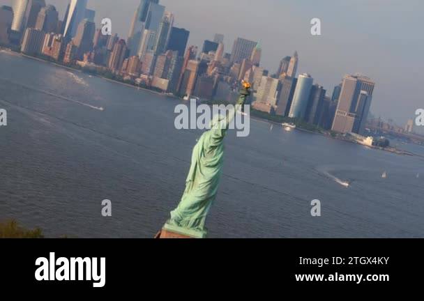 Aerial View of an Iconic Statue of Liberty, New York Harbor. Famous ...