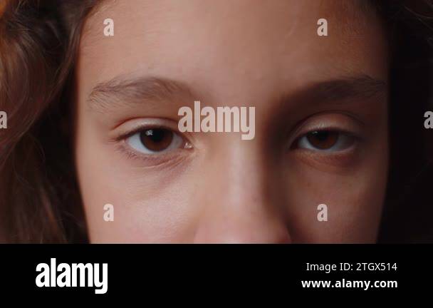 Extreme close-up macro portrait of smiling girl face. Teen beautiful ...