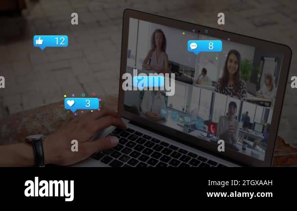 Animation of social media icons and numbers over. Global social media ...