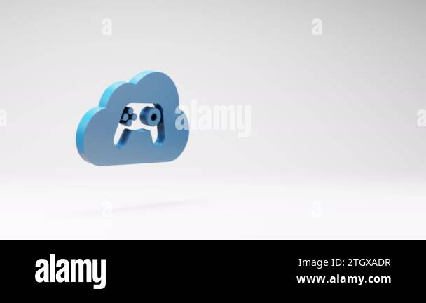 Blue Cloud Gaming Symbol Shape Spinning on a Studio Light Gray ...