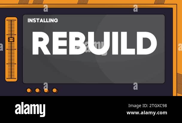 Cartoon Computer With the word Rebuild. Video message of a screen ...