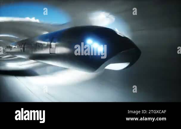 Futuristic sci fi tunnel. futuristic flying train. Realistic 4k ...