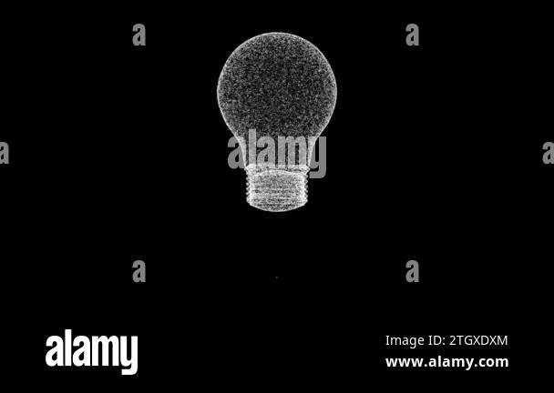 3d White Light Bulb Rotates On Black Background Object Consisting Of Flickering Particles 60