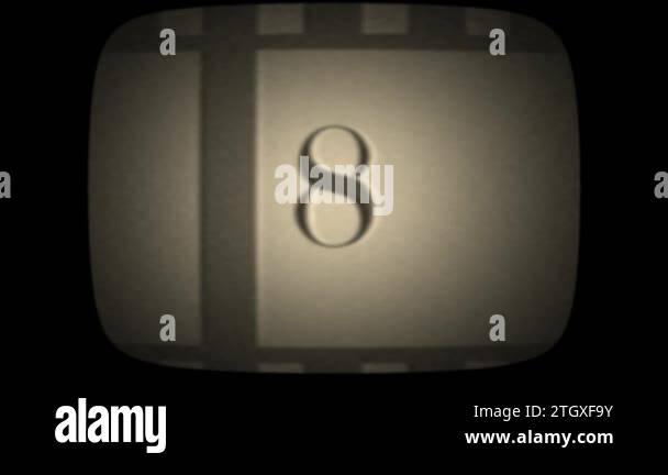 Old damaged leader film countdown with noise and scratches on retro ...