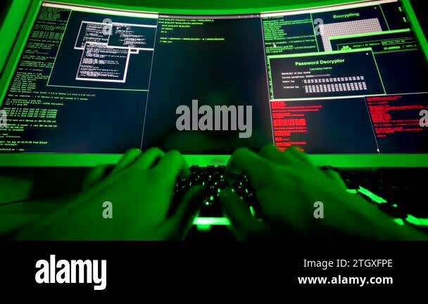 Large Screen Of Code For Hacker Hands Typing Malicious Code A Black Hat Programmer Hacking