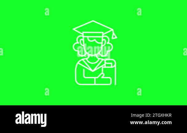 Animated graduate white line icon. University graduate. Loop HD video ...