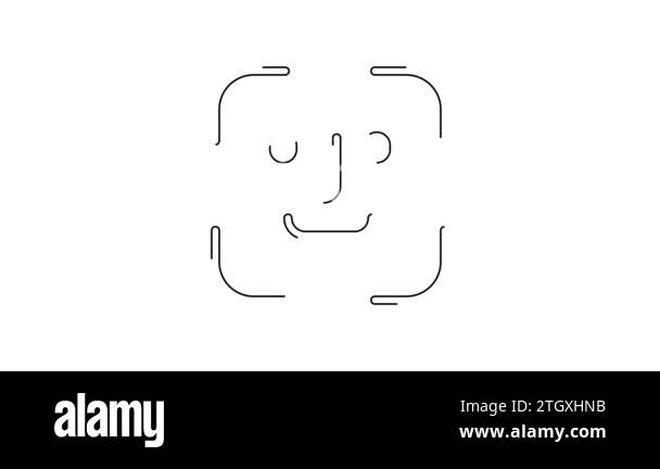 Black line Face recognition icon isolated on white background. Face ...
