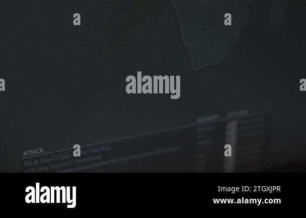 World map with different targets for cyber attack. Hacking and technology concept. Macro ...