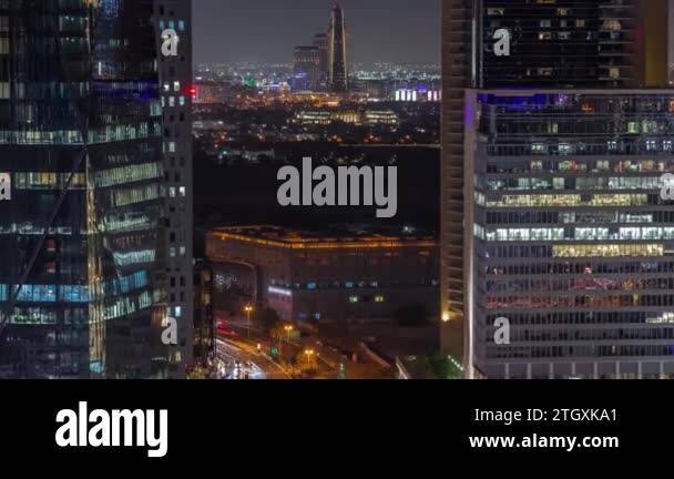 Skyline view of traffic on Al Saada street near financial district ...