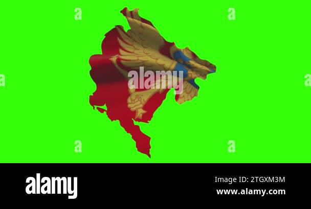 Montenegro country shape outline on green screen with national flag ...