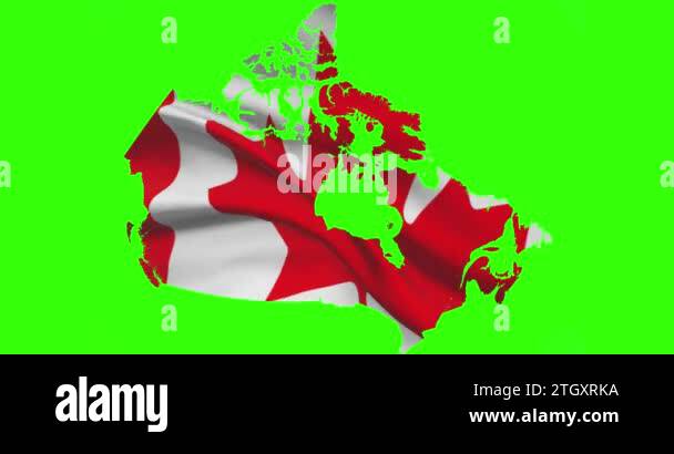 Canada country shape outline on green screen with national flag waving ...
