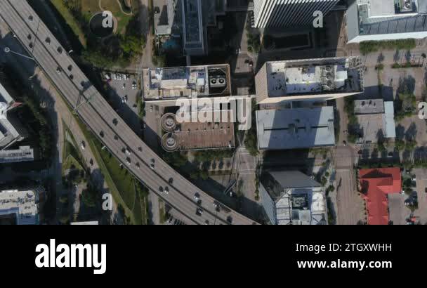 Birds eye view of downtown Houston area. This video was filmed in 4k ...
