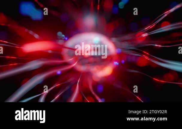 Brain interface concept. Animation of neuron cells with glowing. 3D ...