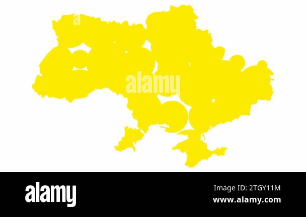 An animated yellow map appears from circles. Symbol of country Ukraine ...