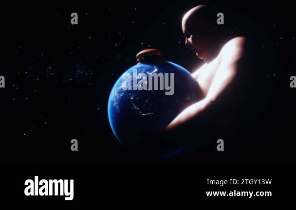 the fat man holds the earth in his hands. Obesity problem concept ...