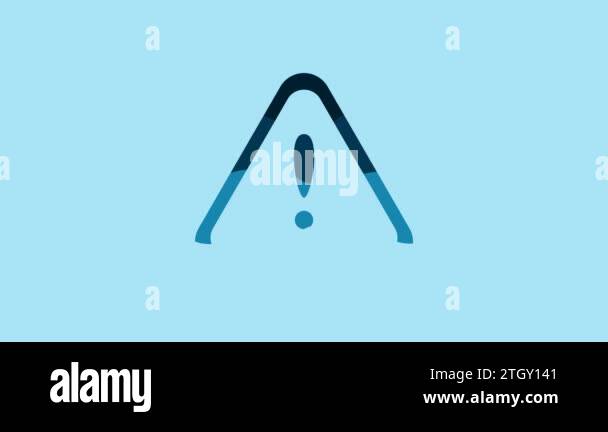 Blue Exclamation mark in triangle icon isolated on blue background ...
