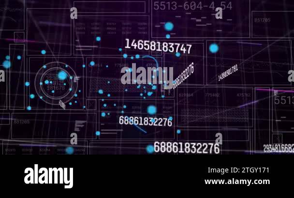 Animation of changing numbers and security padlock icon against interface with data processing ...
