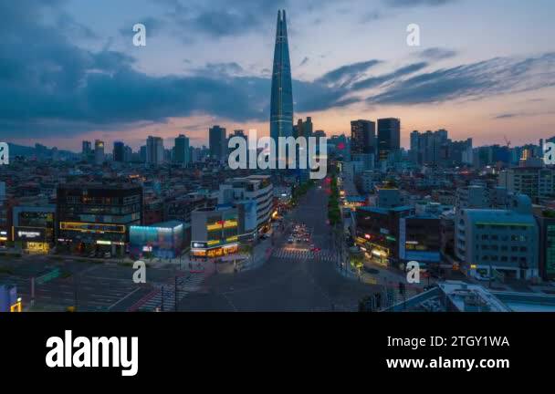 Stunning City View of Futuristic Skyline at Night, Skyscrapers in Asian ...