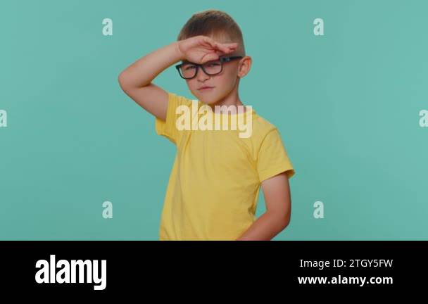 Nosy curious little toddler children boy kid closing eyes with hand and ...