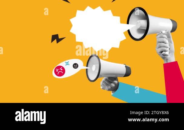 Contemporary art collage. Conceptual design with megaphones making ...