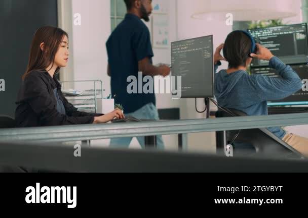 Database Programer Writing Source Code With Coding Language In It Development Room App