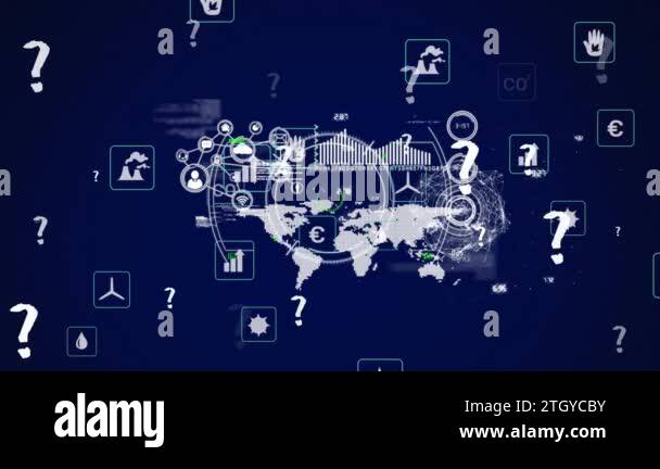 Scope scanning over world map over digital icons floating against blue ...