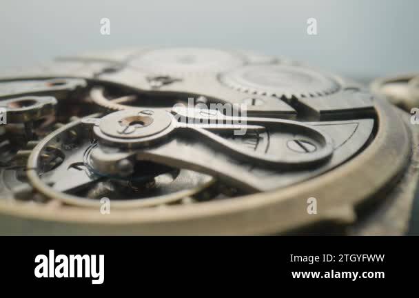 Macro shot of the internal parts of antique pocket watch on a light ...