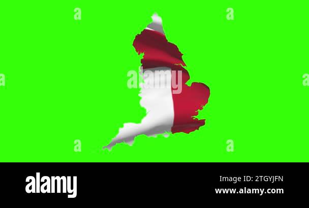 England country shape outline on green screen with national flag waving ...