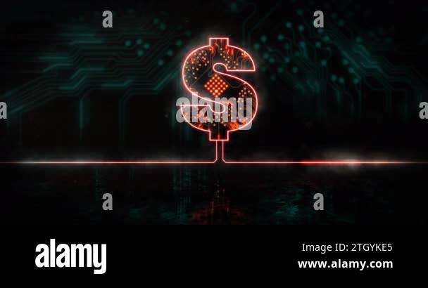 Animation of glowing orange dollar sign over blue processor socket ...