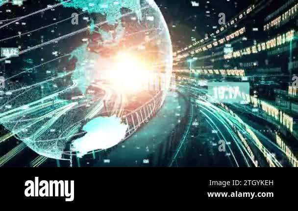 Futuristic global network and tacit digital data transfer 3D graphic ...