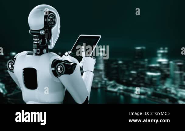 Futuristic robot artificial intelligence huminoid AI programming coding ...