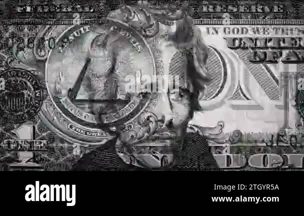 Fragments of American dollar banknotes of different denominations ...