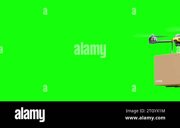 Drone yellow color delivery parcel. Animation Loop On Green Screen ...