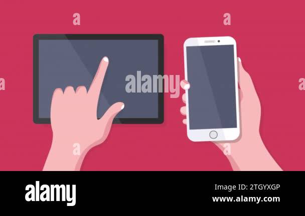 Animated Illustration Smartphone Tablet Sticky Touchscreen Technology ...