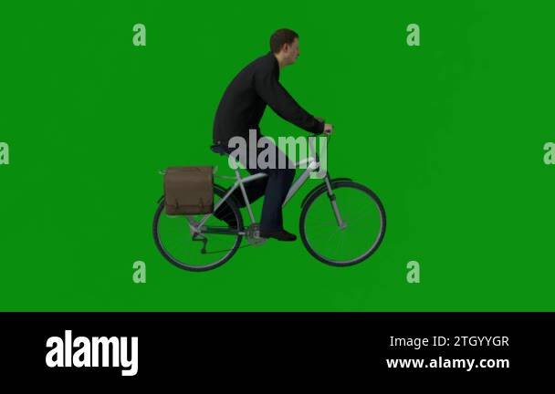 3d man Bike go green screen chroma key background 3d render animation ...