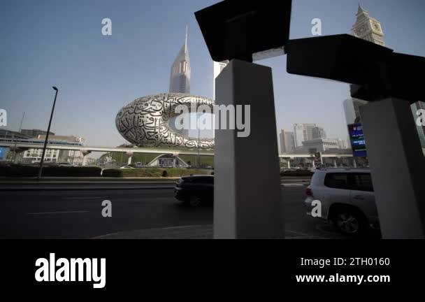 Dubai UAE. Museum of The Future, Jumeirah Emirates Towers and Traffic ...