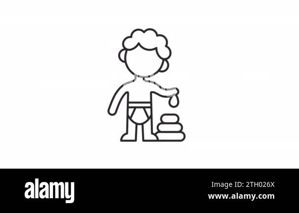 Animated male toddler linear icon. Childhood. Age group. Child in ...
