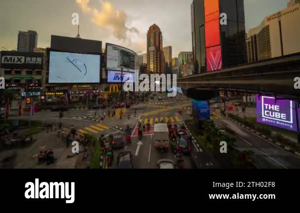 Kuala Lumpur, Malaysia - Time Lapse Bukit Bintang Crossing, Pedestrian Scramble, Buildings with ...
