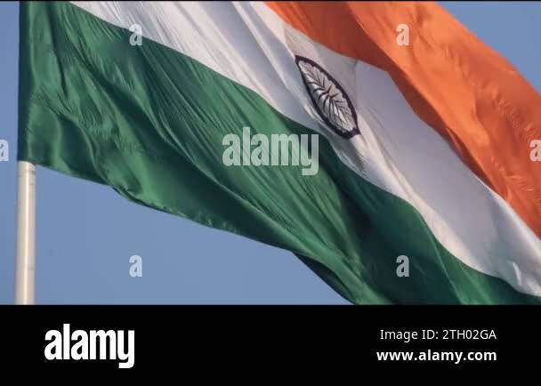 Slow-motion of India flag flying high at Connaught Place with pride in ...