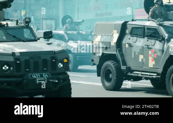 Kyiv, Ukraine 2021.08.24. Light armored vehicle Novator with the anti ...