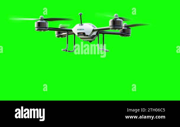 Drone white color flying animation. move away from the camera on Green ...