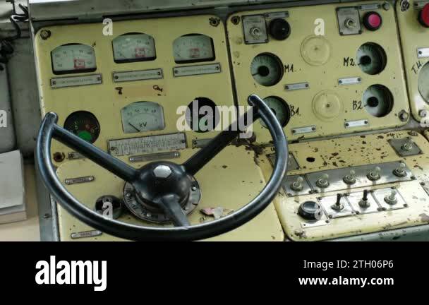 Locomotive control panel of outdated Soviet-era design. Soviet Railway ...