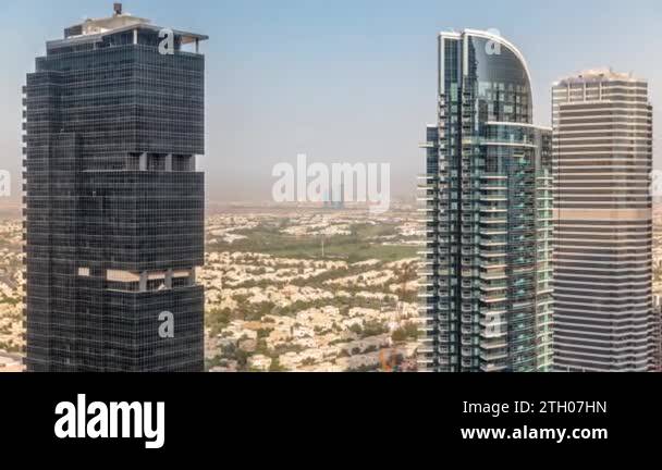 Tall residential buildings at JLT district aerial timelapse, part of ...
