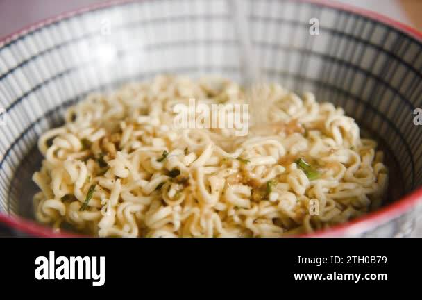 Instant pasta, Japanese and Chinese noodles. Ramen type soup in a plate ...