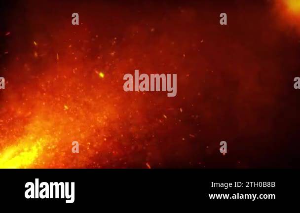 Abstract loop orange fire dust particles with smoke cloud flare explod ...