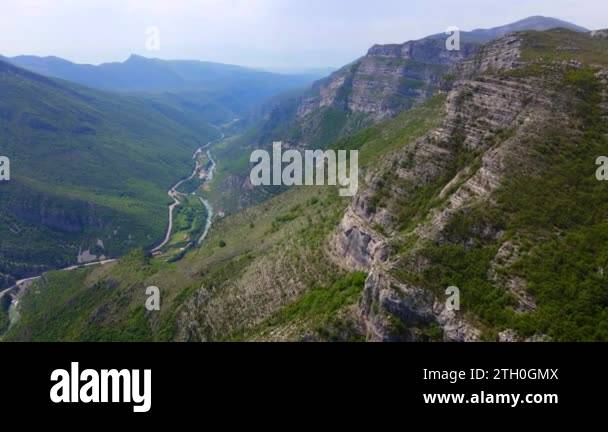 Aerial video. The Cijevna river canyon on a way to the Grlo Sokolovo, a ...