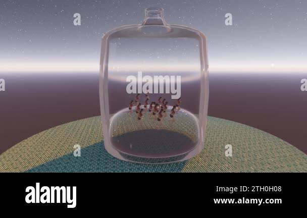 In some glass bottle, several ragdoll are animated by changing ...